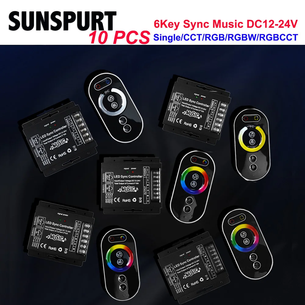 5p-LED-Music-Controller-DC12V-24V-With-RF6-Touch-Wireless-Remote-LED ...