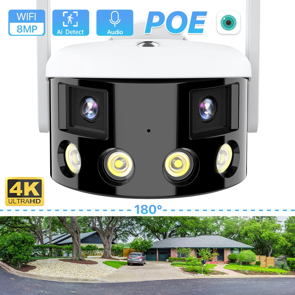 4K 8MP Dual Lens WIFI IP Camera 4MP 180° View Angle Panoramic Camera ...