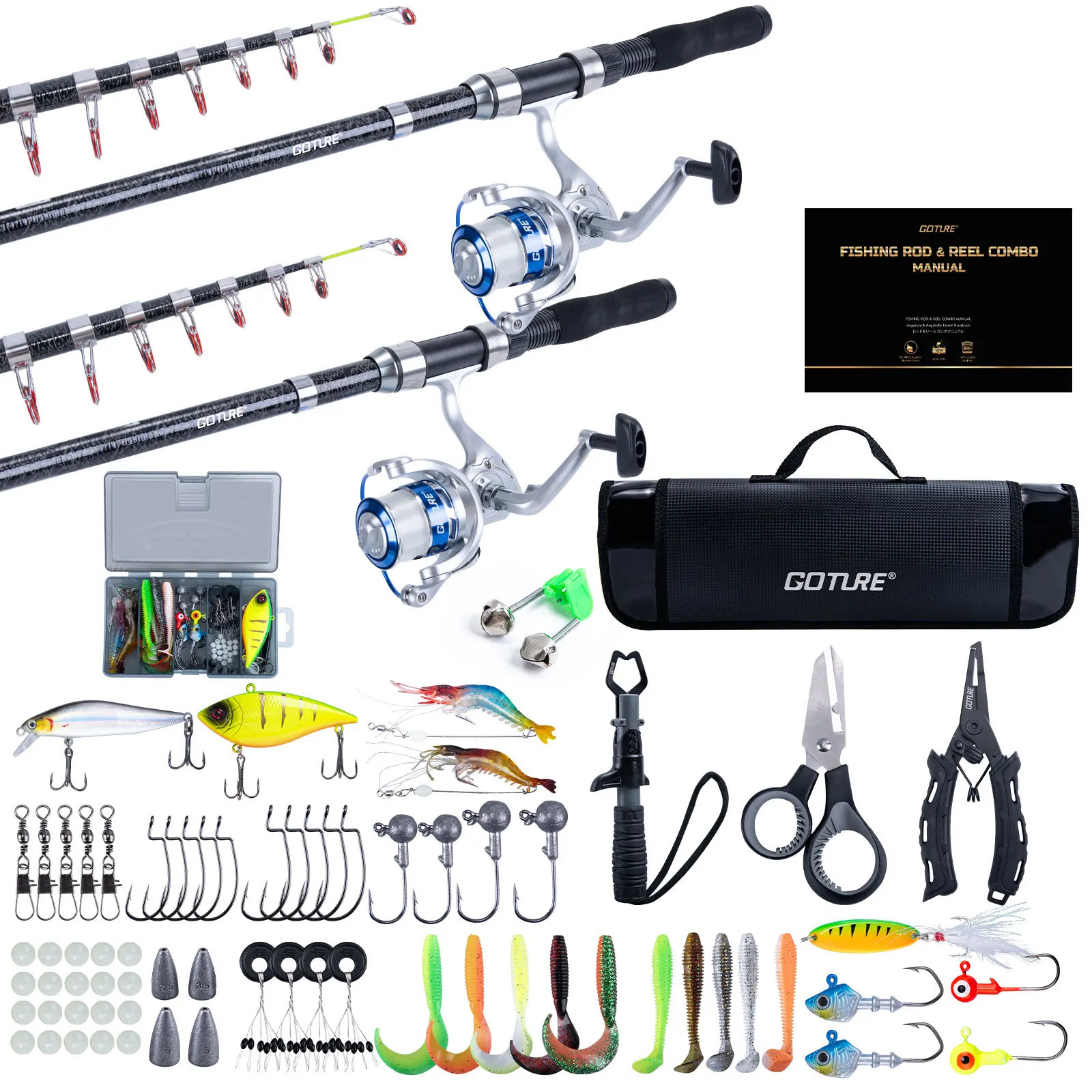 Goture Double Spinning Fishing Rod Reel Set 1.9m2.1m 2.3m 2.5m2.7m Full ...