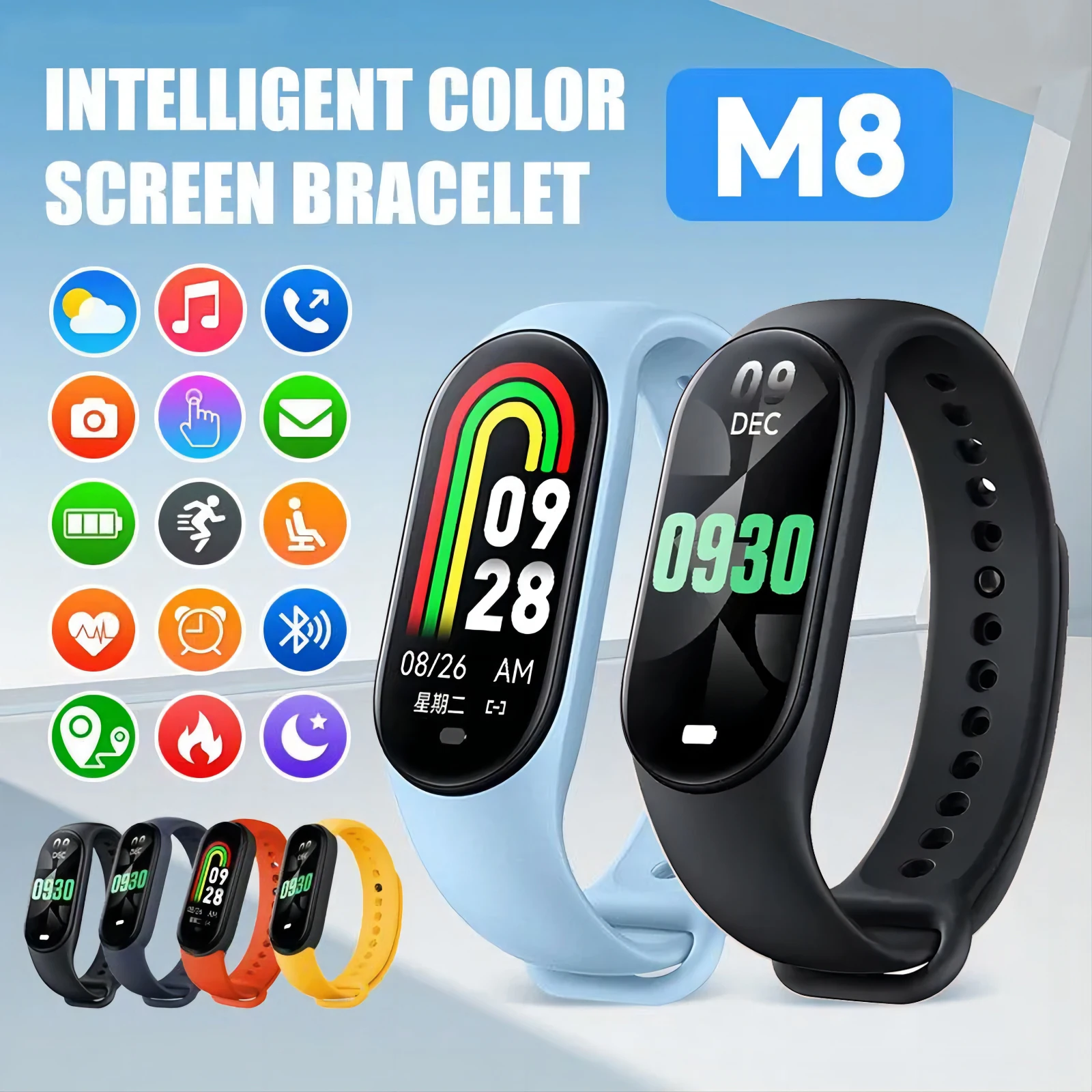 2023-M8-Smart-Watch-Heart-Rate-Fitness-Bracelet-Step-Count-Multi-Sport-Mode-Message-Reminder ...