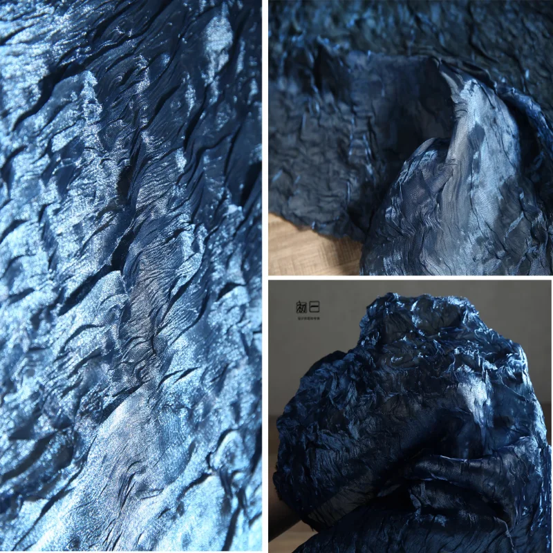 Dark-Blue-Water-Ripple-Crepe-Irregular-Crushed-Fabric-Texture ...