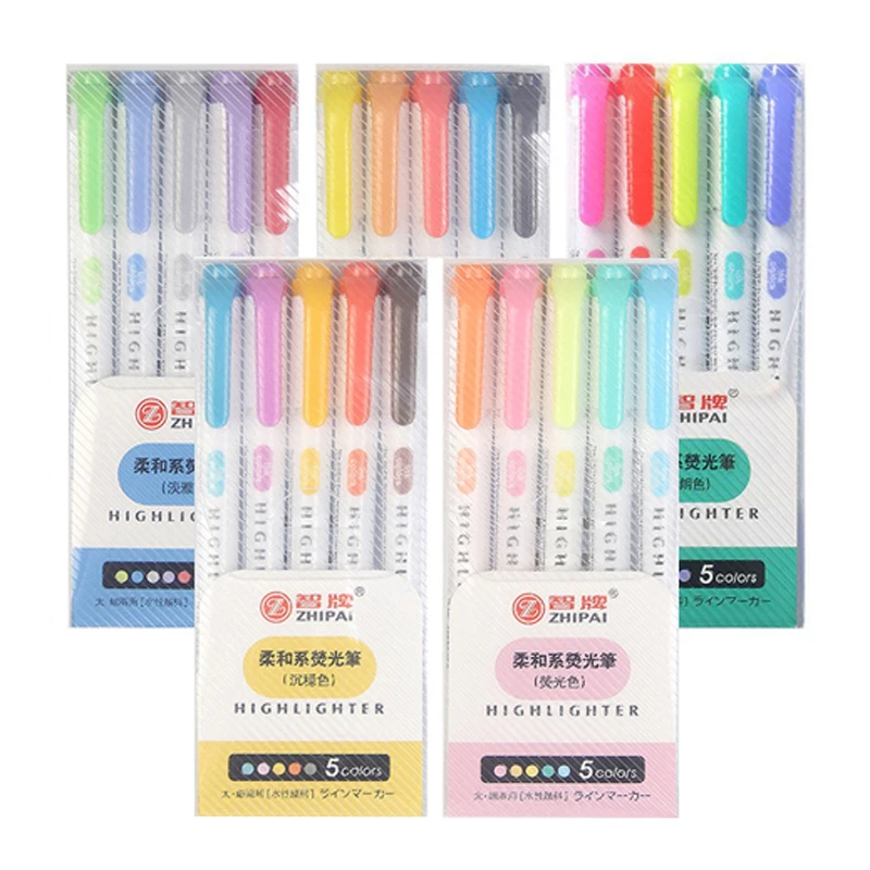 5-Colors-box-Double-Headed-Highlighter-Pen-Set-Fluorescent-Markers ...