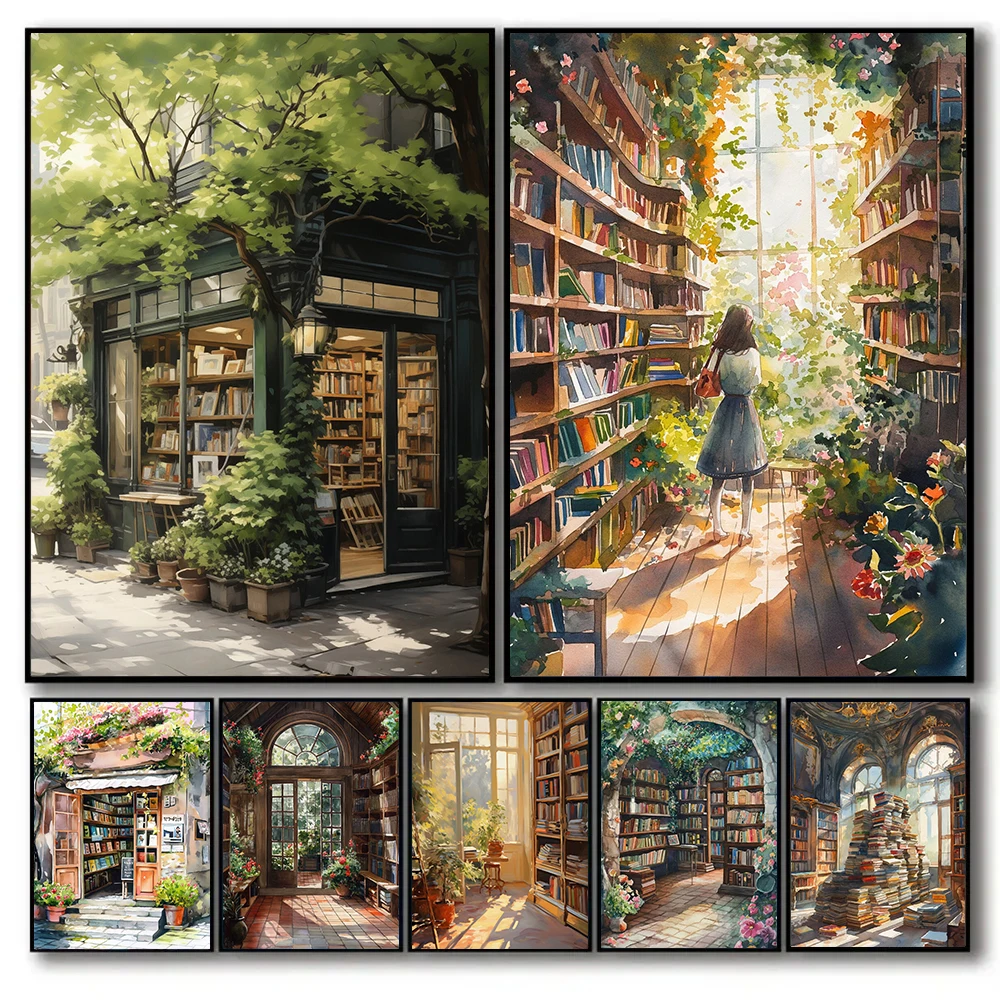 Victorian-Vintage-Greenhouse-Library-Girl-Reading-Plants-Literature ...