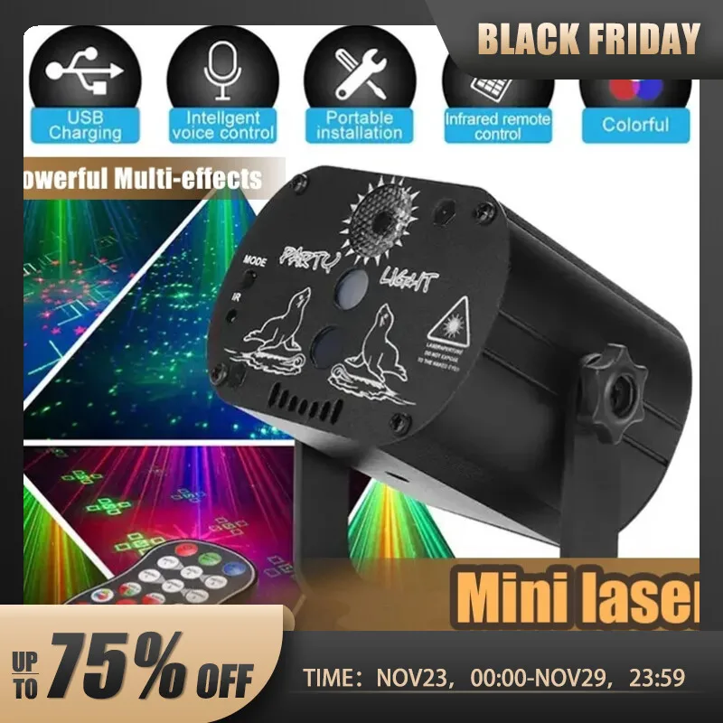 Mini RGB Laser Projector Stage Light DJ Disco LED Lamp USB Rechargeable ...