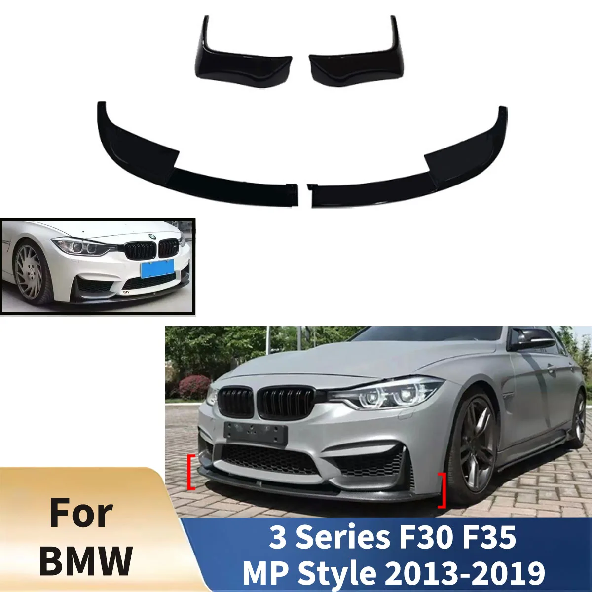 For BMW 3 Series F30 F35 MP Style 2013 2014-2019 Car Front Bumper Lip ...