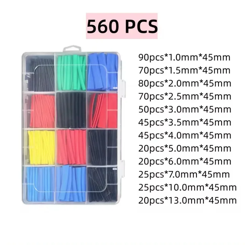 560PCS Retraction Ratio 2:1 Insulated Heat Shrink Tube Polyolefin ...