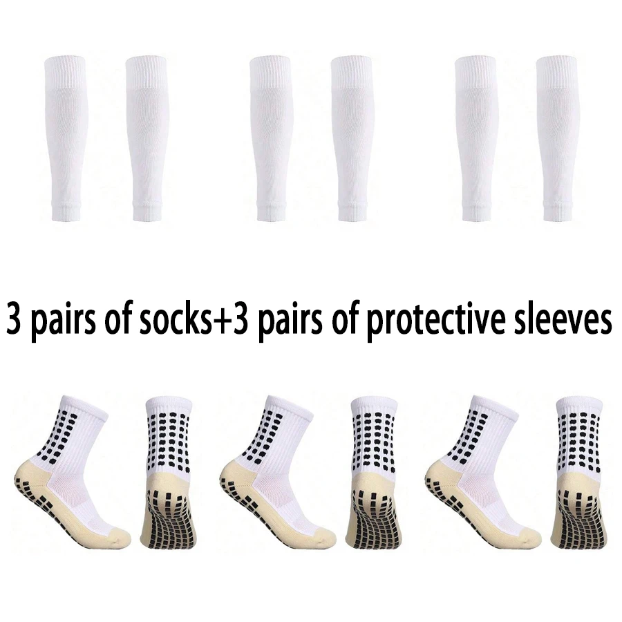 3 pairs leg covers+3 pairs football socks Men Grip Soccer Socks and ...