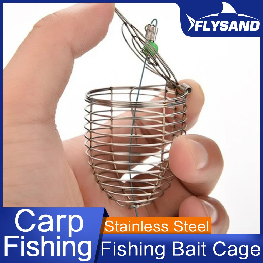 FLYSAND Fishing Cage Fishing Stainless Steel Bait Cage Basket Feeder ...