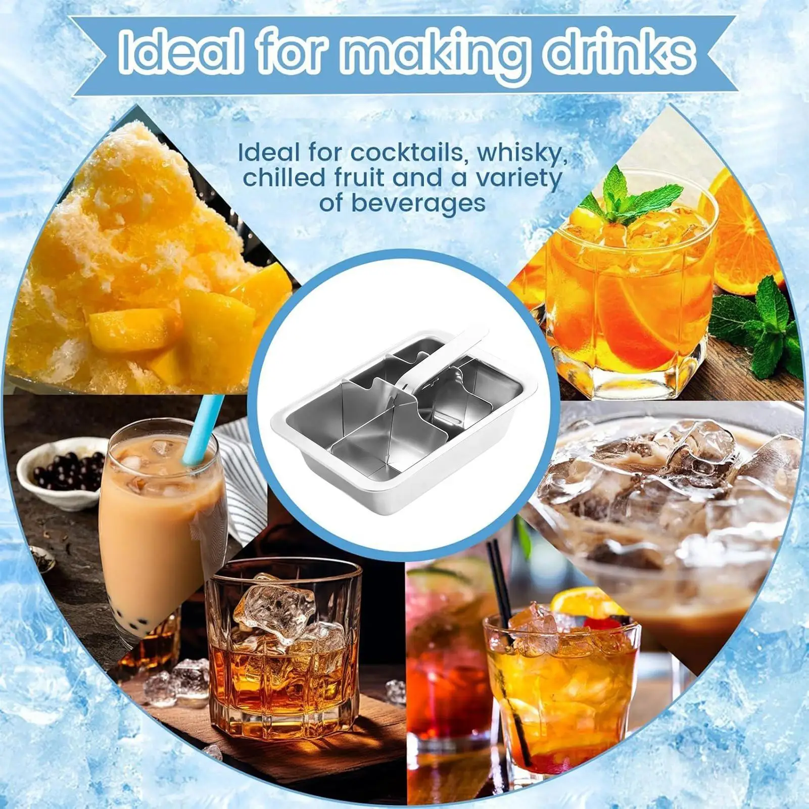 6 Cavity Stainless Steel Freezer Ice Block Mold Large Cubes Easy ...