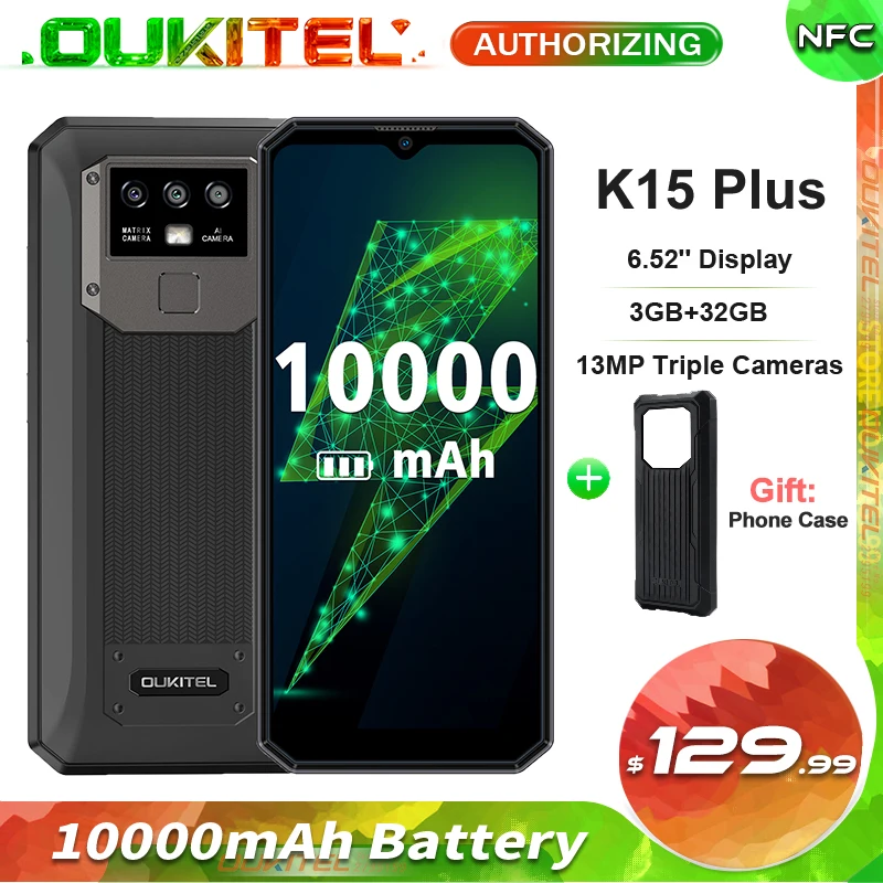 Oukitel k15 plus 6.52 smartphone smartphone 10000mah smartphone 4gb ...