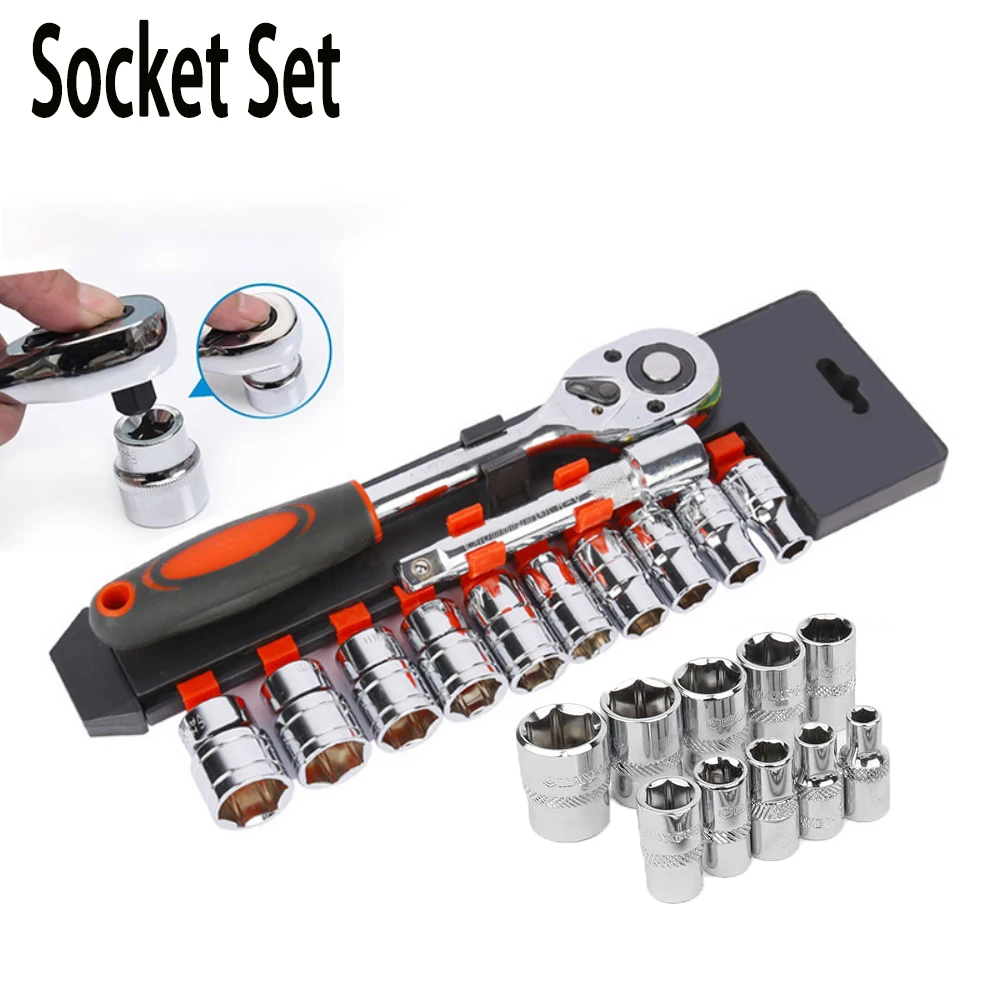 12PCS-Socket-Wrench-Set-Steel-Torque-Ratchet-Wrench-Car-Tool-Ratchet ...