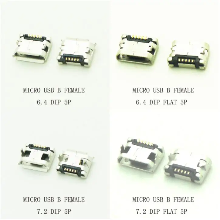 10PCS-6-4mm-7-2mm-Micro-USB-5Pin-DIP-Female-Connector-For-Mobile-Phone ...