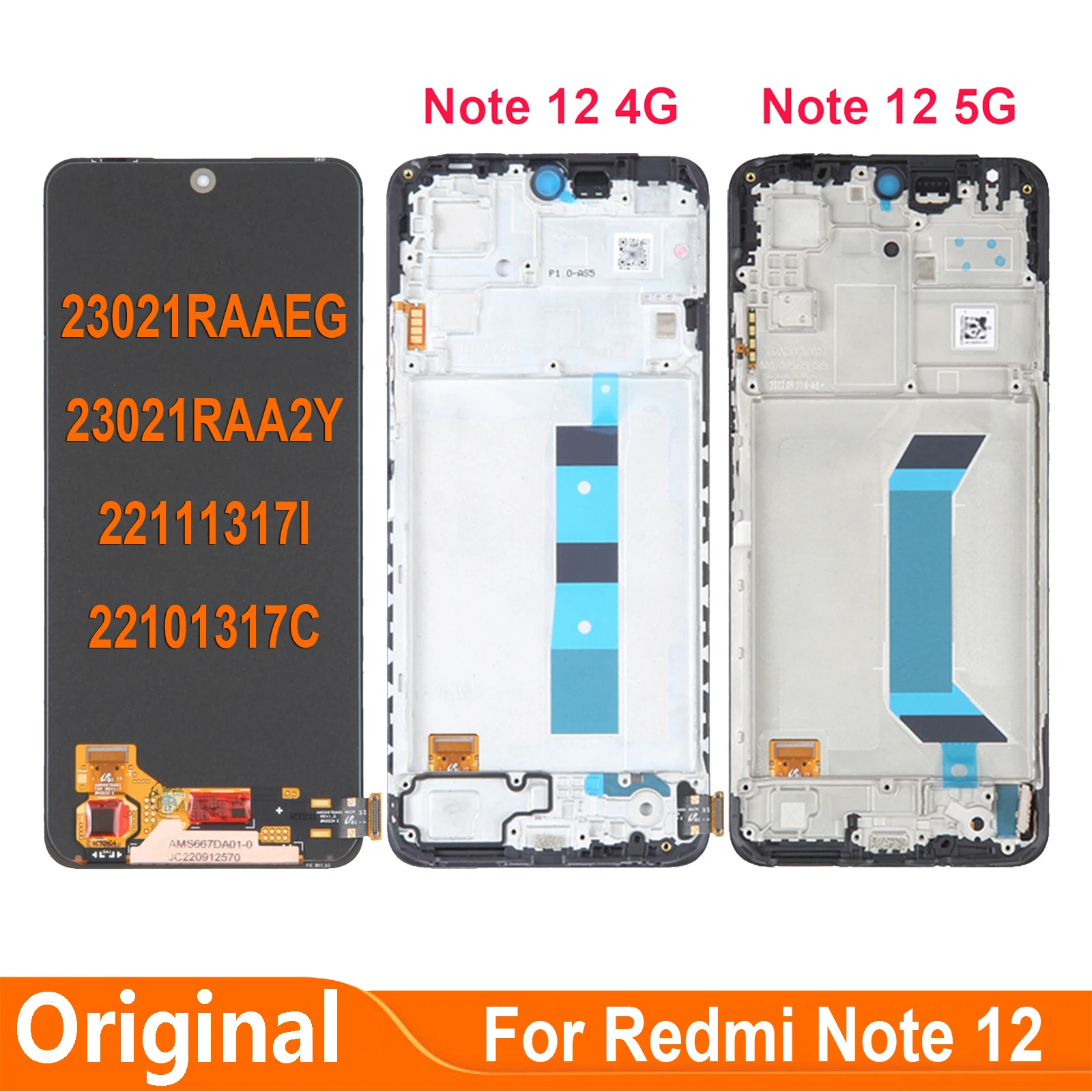AMOLED-For-Xiaomi-Redmi-Note-12-4G-5G-22111317I-22101317C-23021RAA2Y-LCD-Display-Touch-Screen ...