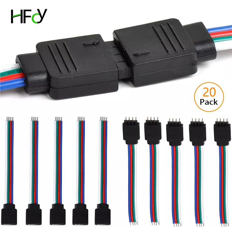 20pcs-10CM-4Pin-LED-RGB-Strip-Light-Connector-Male-Female-Plug-Socket ...