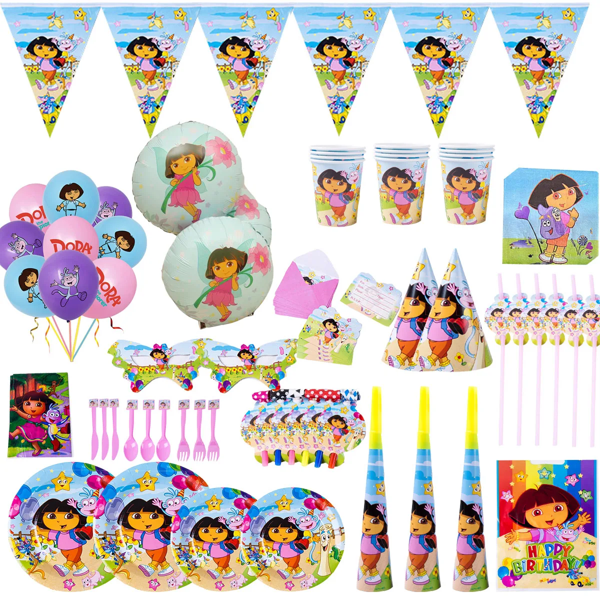 Cartoon-Dora-Girl-Birthday-Party-Decoration-Disposable-Foil-Balloon ...