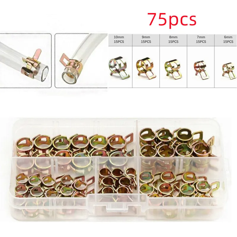 75pcs/set 6-10mm Zinc Plated Vacuum Spring Fuel Oil Water Cpu Hose Clip ...