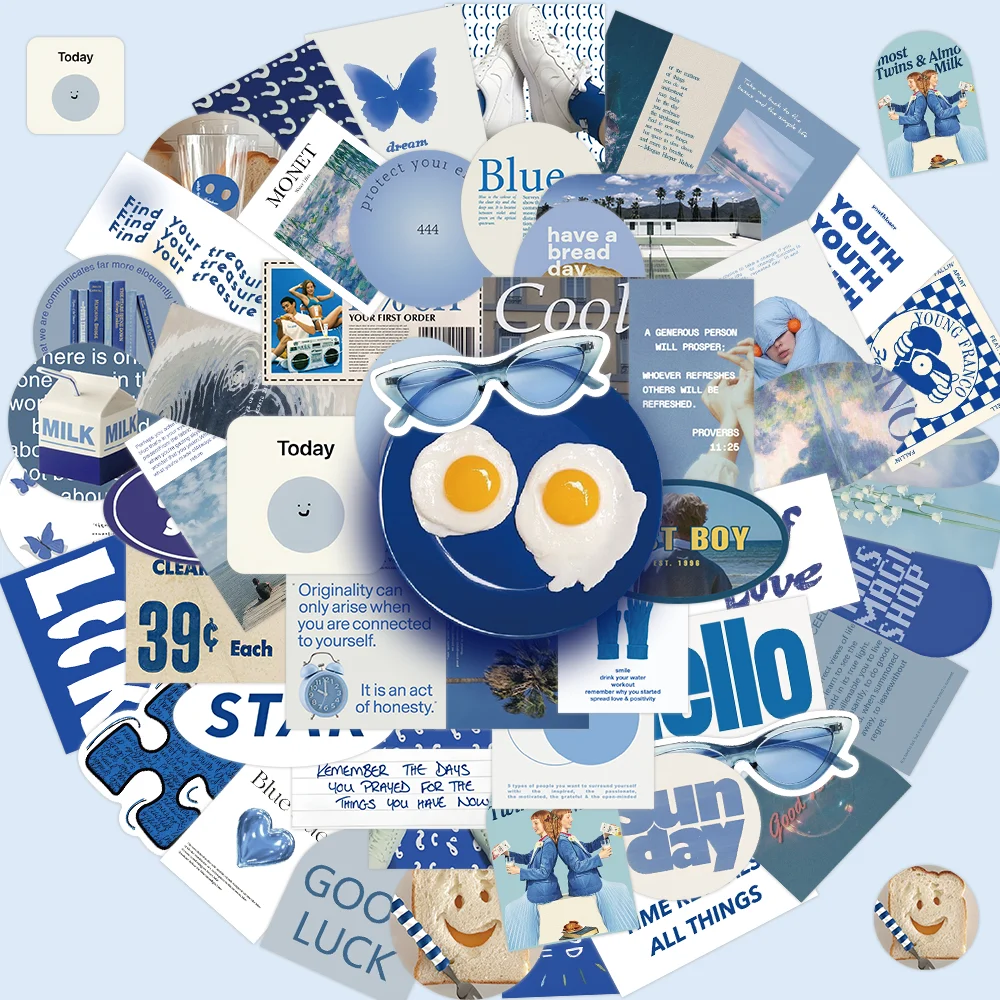 57pcs-Ins-Korean-Sky-Blue-Kawaii-Cartoon-Stickers-Cute-Decals-Kids-Toy ...