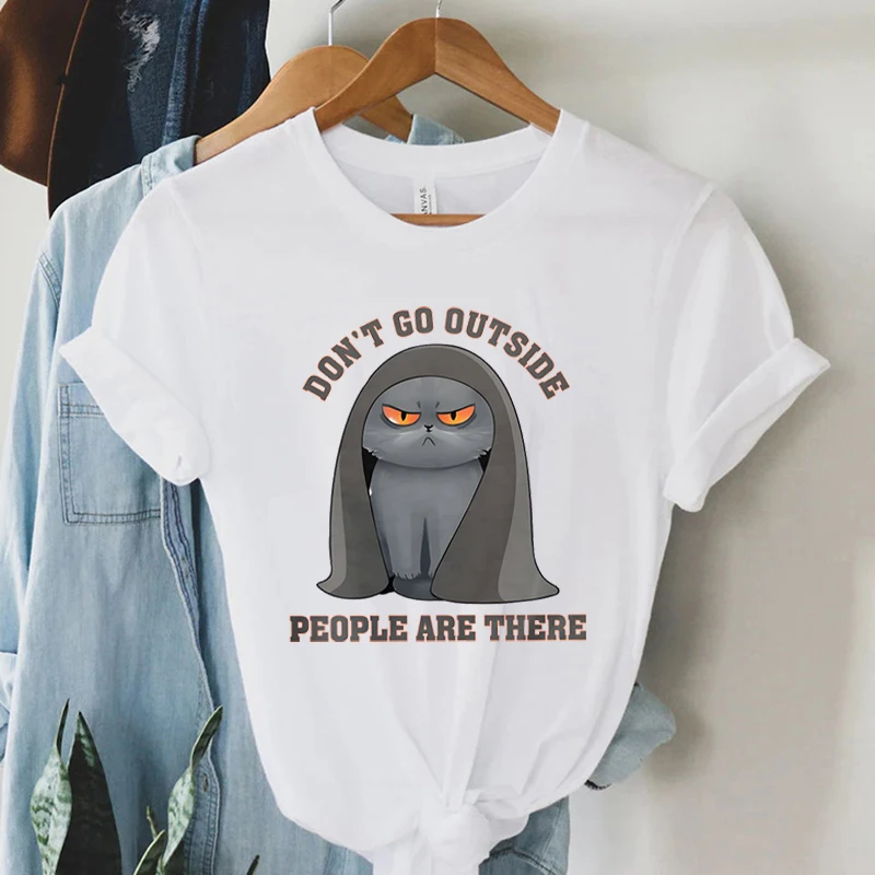 Don-t-Go-Outside-Woman-T-shirts-Cute-Cat-Hiding-and-Seeking-Graphic ...
