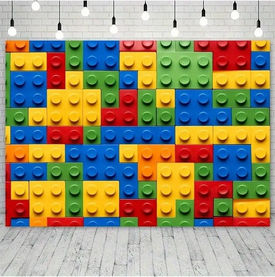 1pc, building block theme party background banner, birthday banner ...