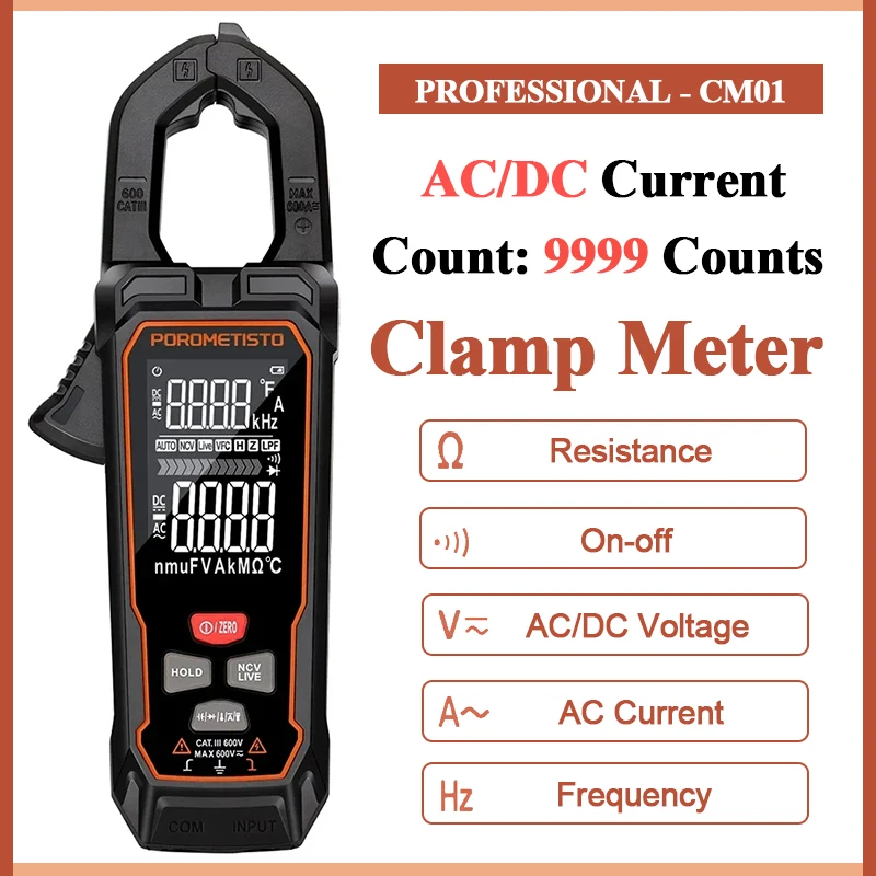 POROMETISTO-CM01-Digital-Clamp-Meter-9999-Counts-AC-Voltage-Current ...