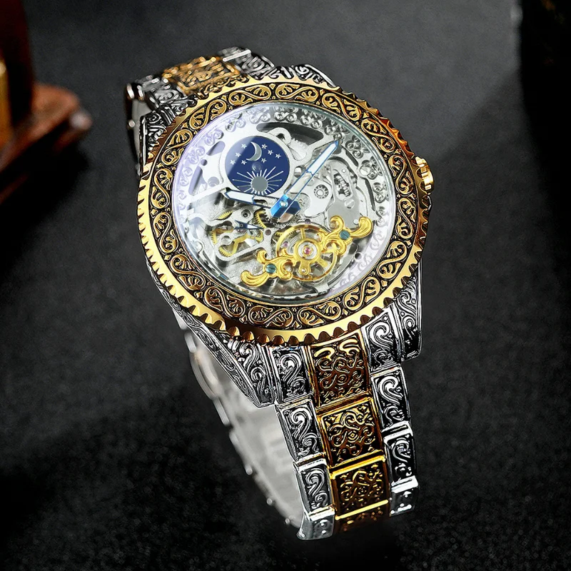 2023-New-Fashion-Vintage-Carved-Watch-Men-Tourbillon-Watches-Forsining ...