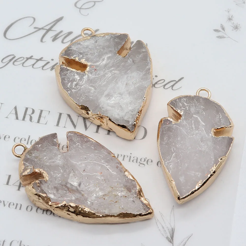 Leaf shaped Natural Druzy Stone Pendants Fine Gold Color Plated Edge ...