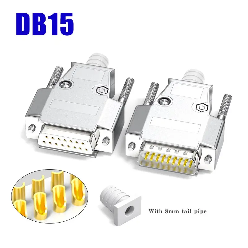 Masculino e Feminino Serial Port Connector, Metal Shell Solda Plug, Agulha Sólida, DB15, D-SUB ...