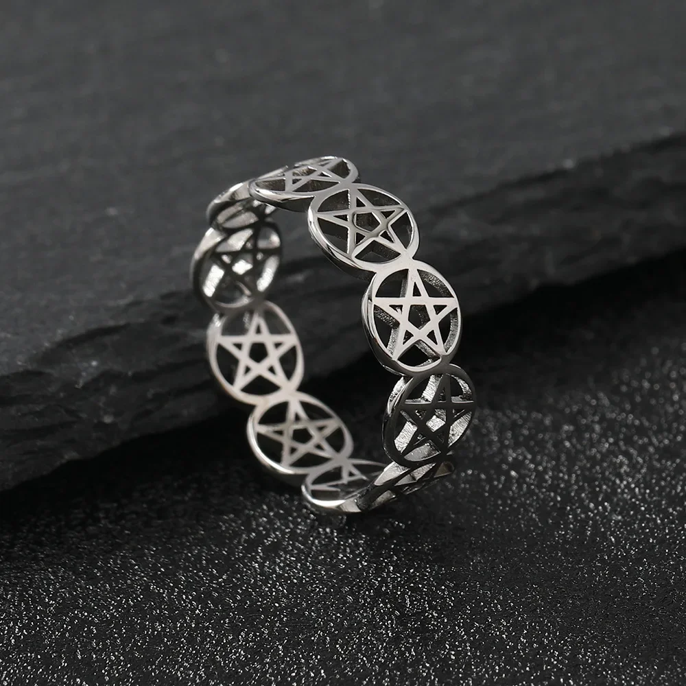 YILUOCD-Stainless-Steel-Pentacle-Ring-Geometric-Pentagram-Ring-for ...