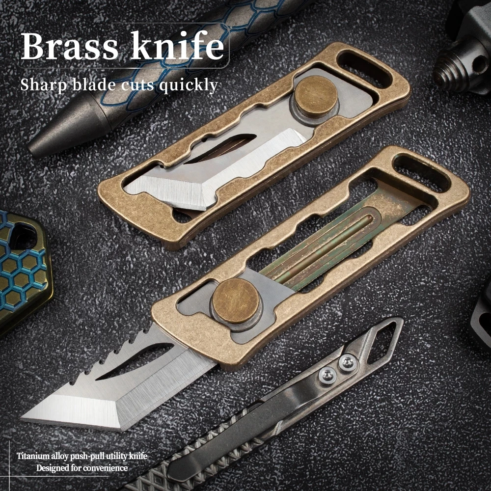 High-Hardness-Utility-Knife-D2-Blade-Brass-Handle-Push-pull-Express-Box ...