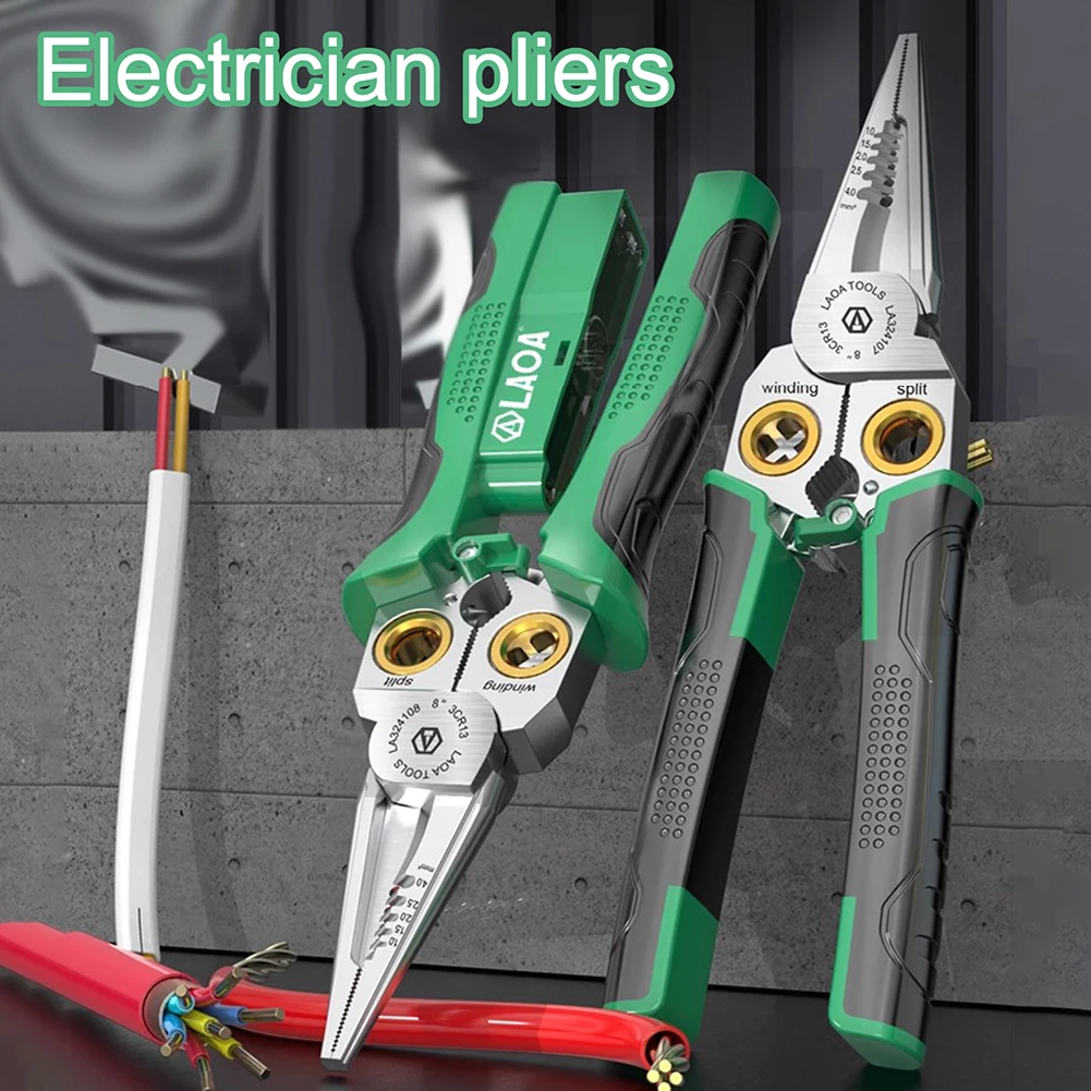LAOA-Electrician-Pliers-Multi-function-Wire-Stripper-8-in-1-Stainless-Steel-Needle-nose-Pliers ...