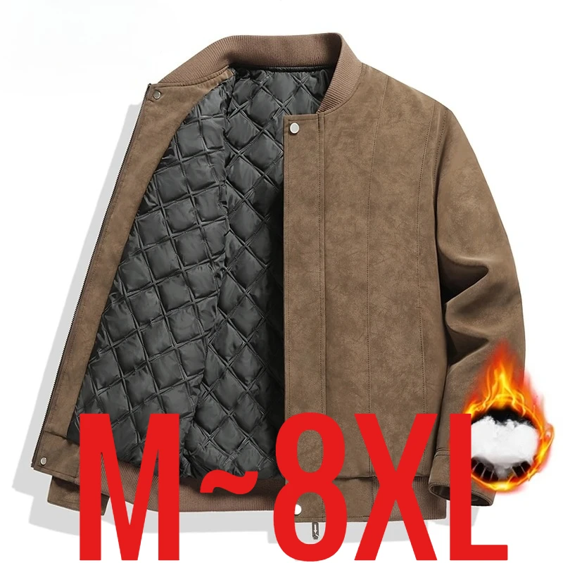 Big Size 8XL Suede Leather Jacket Men Cotton Padded Coat Motorcycle ...