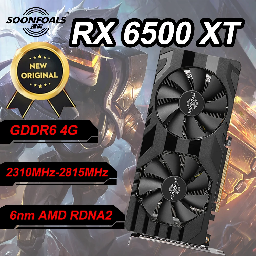 SOONFOALS tarjeta de vídeo AMD Radeon RX 6500 XT, 4GB, RX 6500XT GDDR6, 64 bits, 6Nm, AMD GPU ...