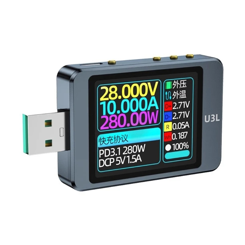 U3L USB Ampere Meter Power Capacity PD3.0Fast Charging Tester LCD ...