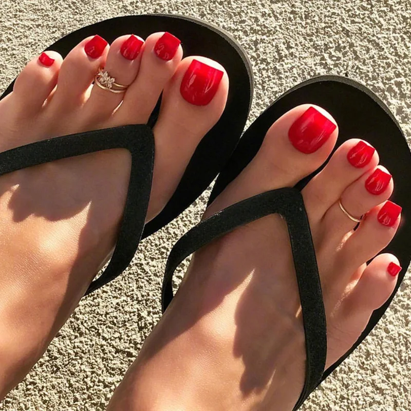 Solid-Color-Full-Cover-Short-Flat-Shape-Toenail-False-Nail-Sexy-Chic ...
