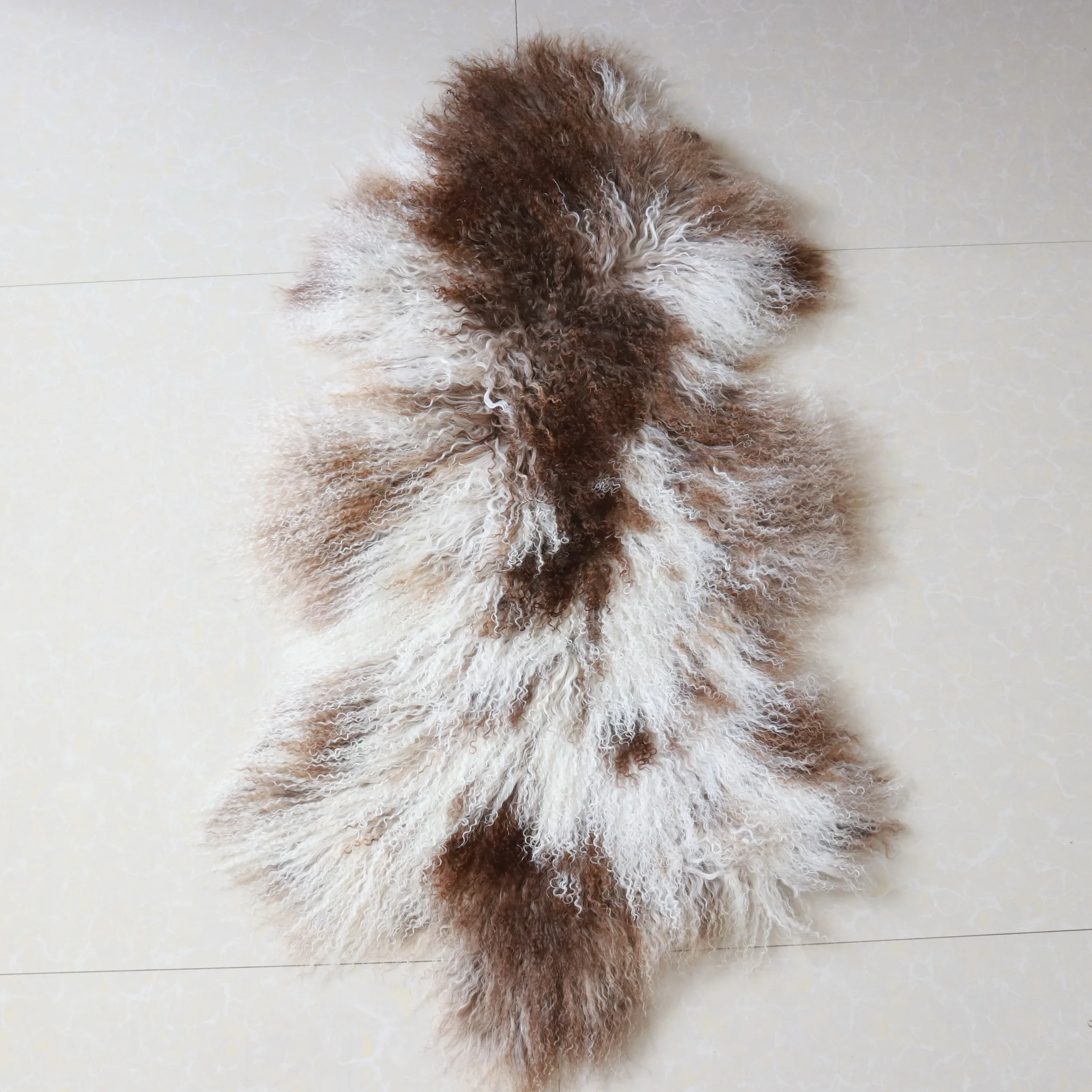 NMR013-Real-Tibetan-Lamb-Wool-Carpet-Natural-Brown-White-Colored-Curly ...
