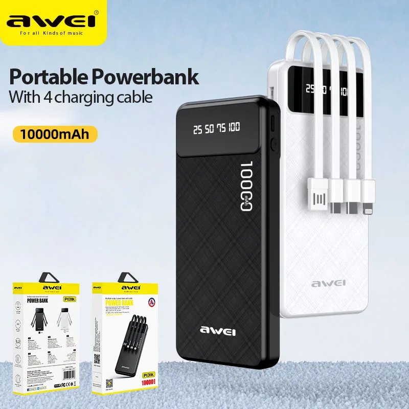 Awei-P131K-Portable-Power-Bank-10000mAh-With-Cable-PD20W-Fast-Charge ...