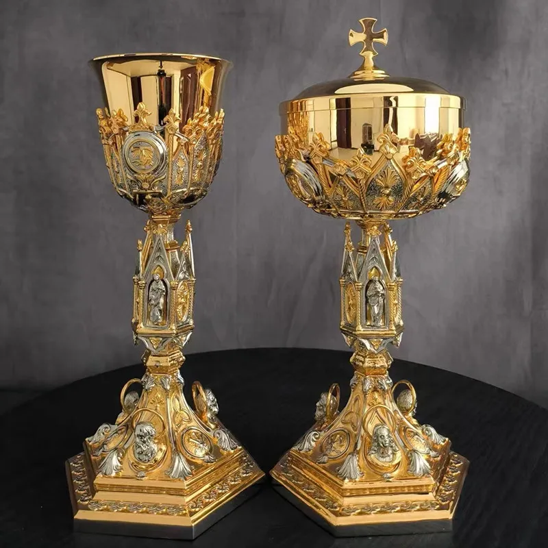 Catholic-Brass-Chalice-With-Platen-Cross-Ciborium-Ciboria-With-Cover ...