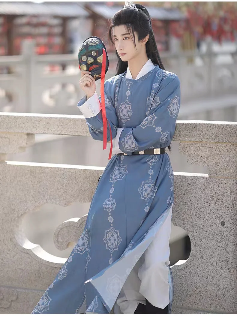 Original Hanfu Tang Dynasty Gentle Printing Round Collar Robe Chinese ...