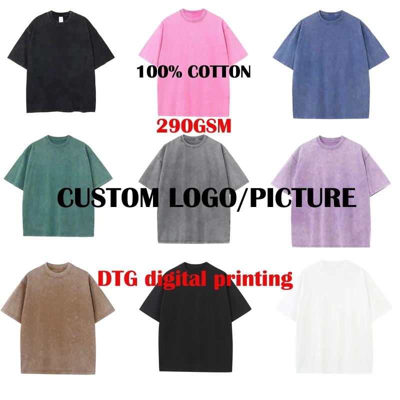 Multicolor T-shirt Custom Logo Image DIY Vintage Wasehd Tshirt Creative ...