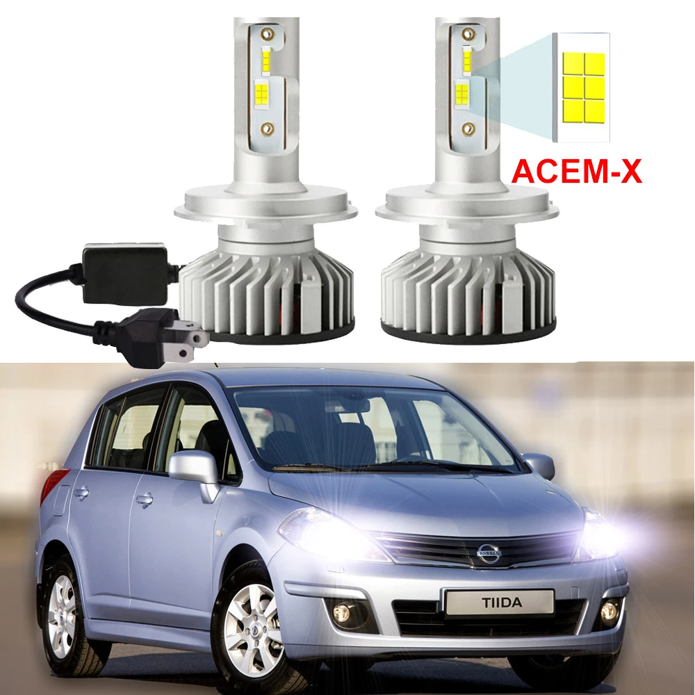2Pcs For Nissan Tiida 2004-2012 Led Headlight Bulb High Low Beam with ...