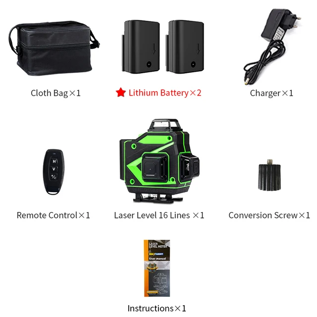 16 Lines 4D Laser Level Green Line Self-Leveling 360 Horizontal And ...