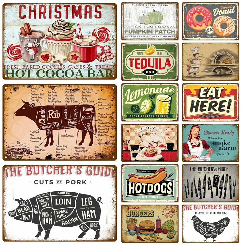 Retro Diner Tin Sign Poster Vintage Wall Posters Metal Sign Decorative ...