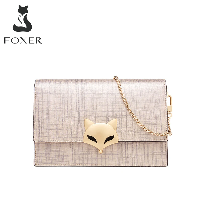 FOXER Brand Logo Fashion Women Split Leather Chain Strap Bag Classic ...