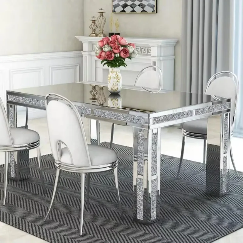 Mesa-de-comedor-de-cristal-con-espejo-moderna-cuatro-patas-rectangular ...