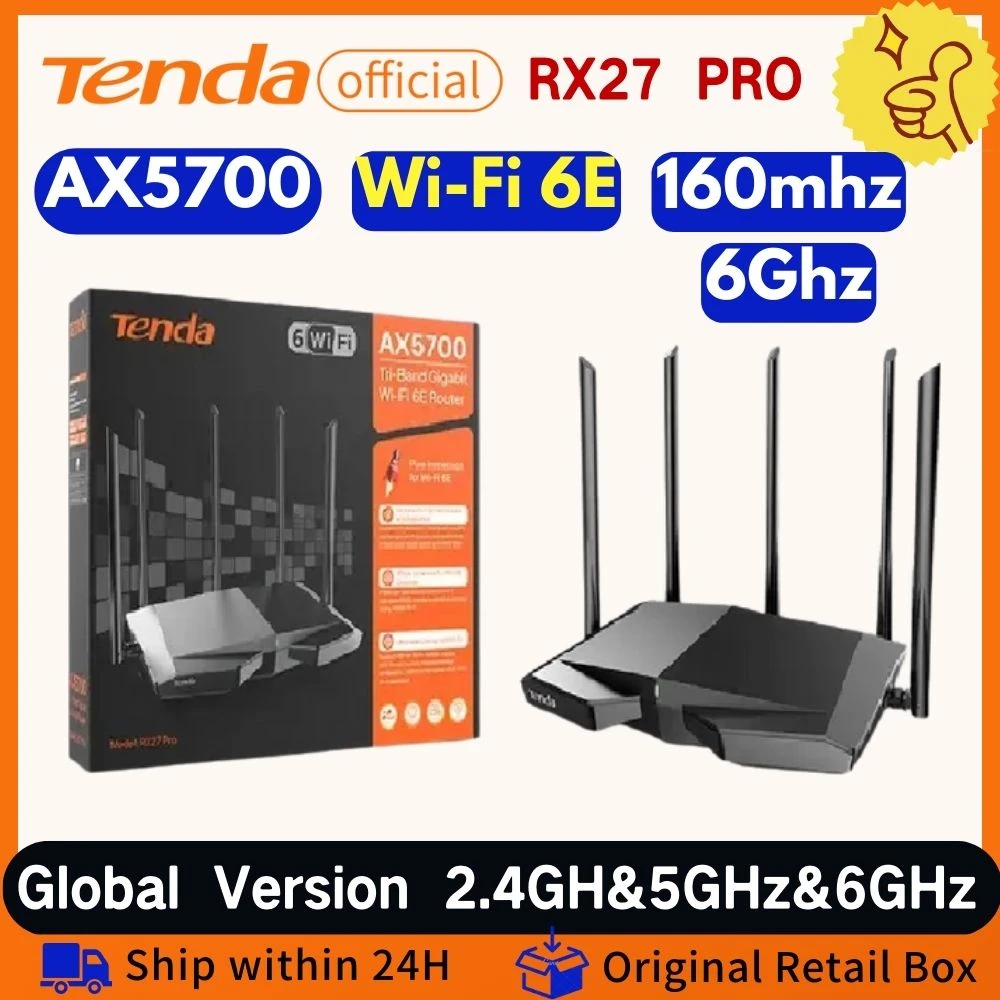 Tenda WiFi6 Router AX5700 RX27 Tri Band Gigabit Wi Fi 6E Mesh Router ...