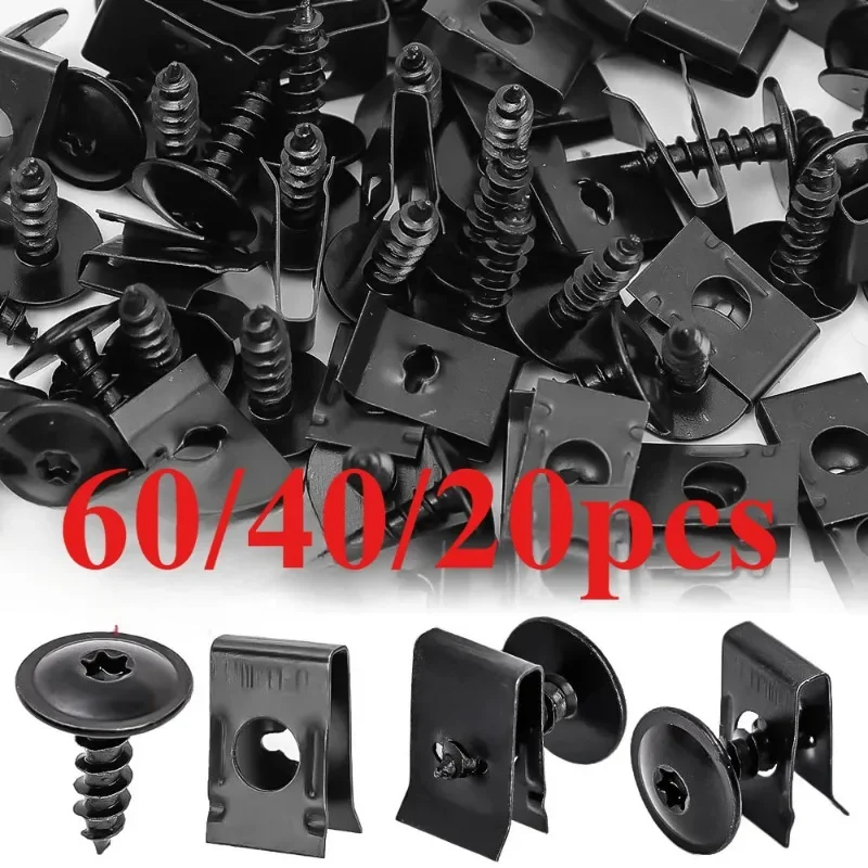 60-40-20PCS-Car-Motorcycles-Metal-Screw-Tapping-Fastener-U-Type-Clip ...