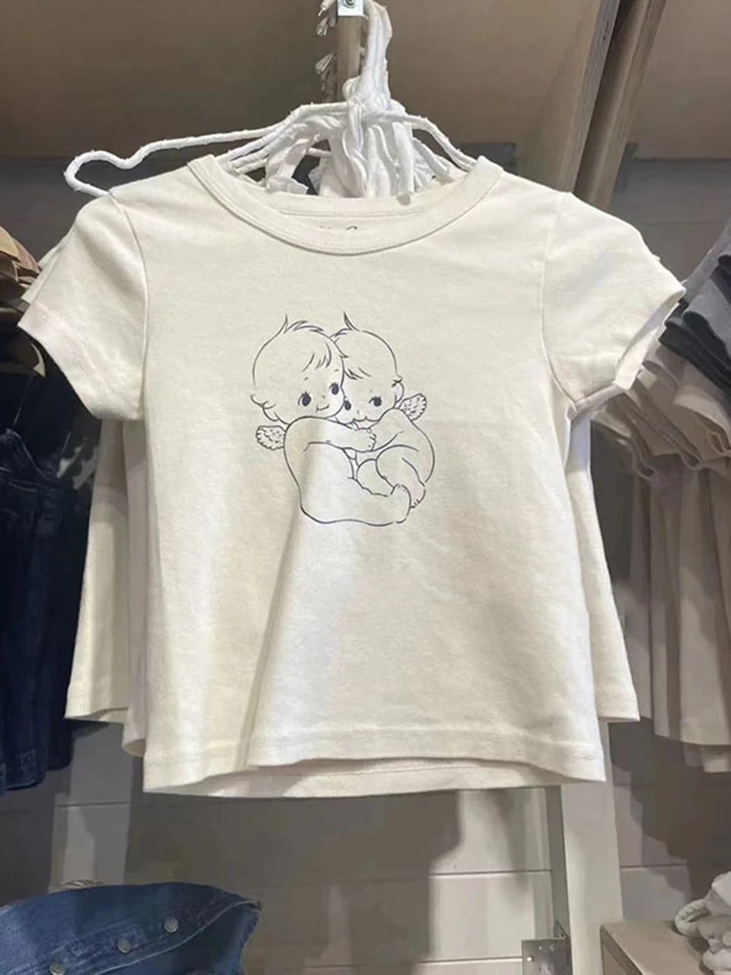 Engel Drucken Schlank Crop Top Frauen Sommer Casual Kurzarm O Neck T ...