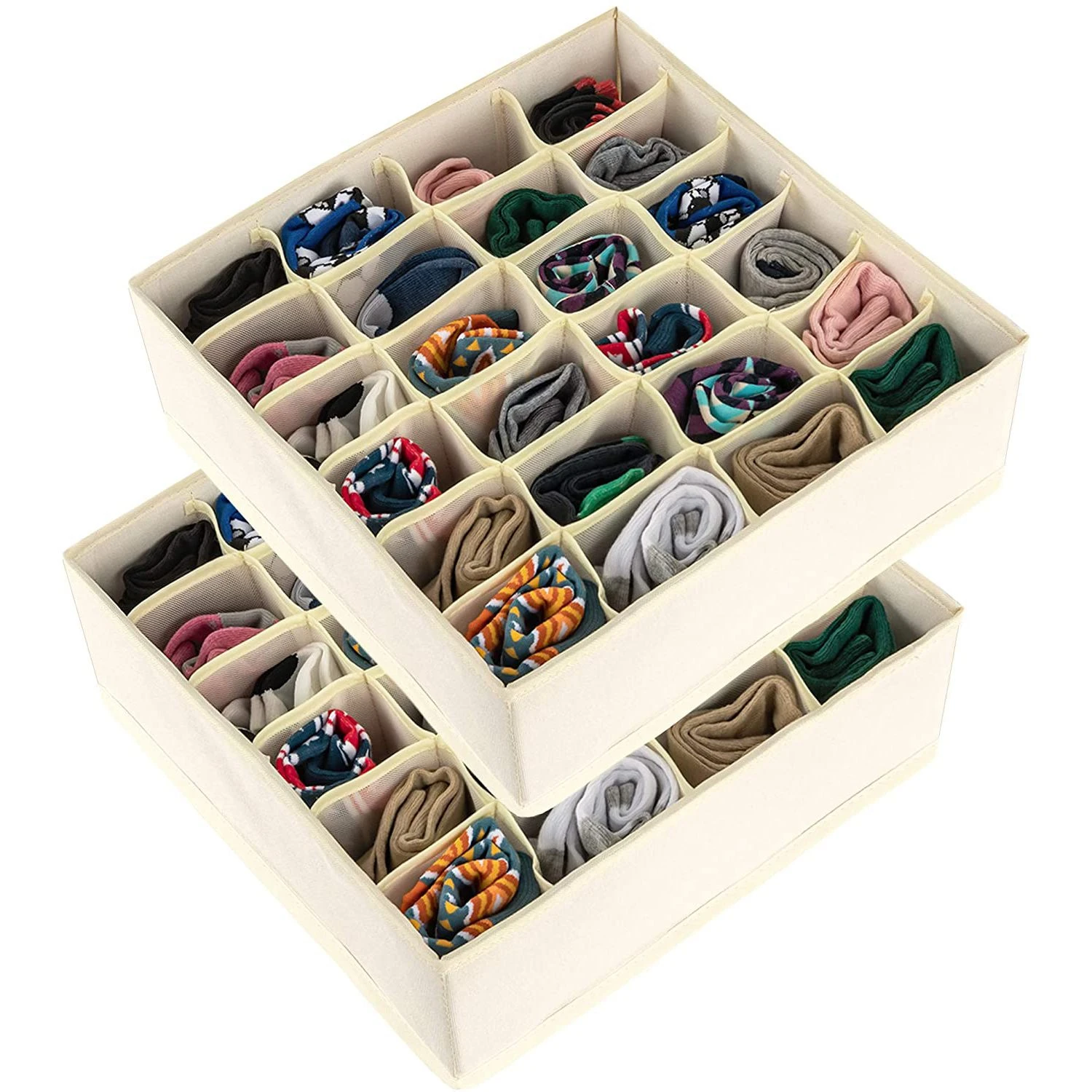 2 Storage Boxes For Socks, 24 Compartments Foldable Drawer Divider Off ...