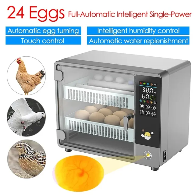 24 Eggs Incubator Fully Automatic Turning Hatching Brooder Farm Bird ...