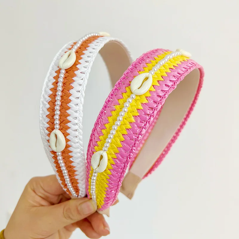 Diadema de paja tejida de Color a juego, nueva moda europea y americana ...